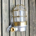 Ship's Brass Caged Post Light With Triangular Aluminum Mount Wall Lamp ...