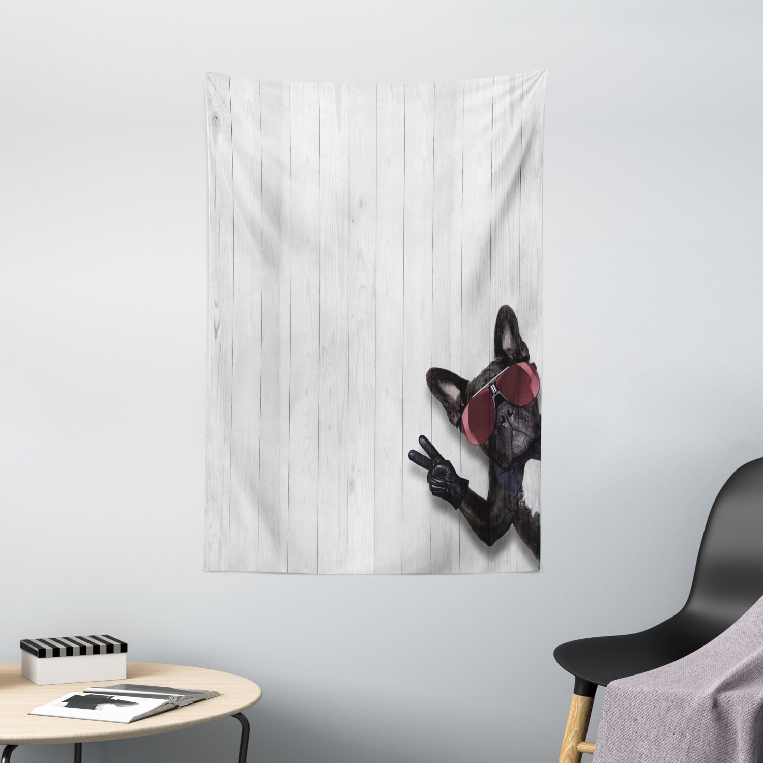 Animal Tapestry, Cool Husky Dog with Sunglasses Making Peace Sign with ...