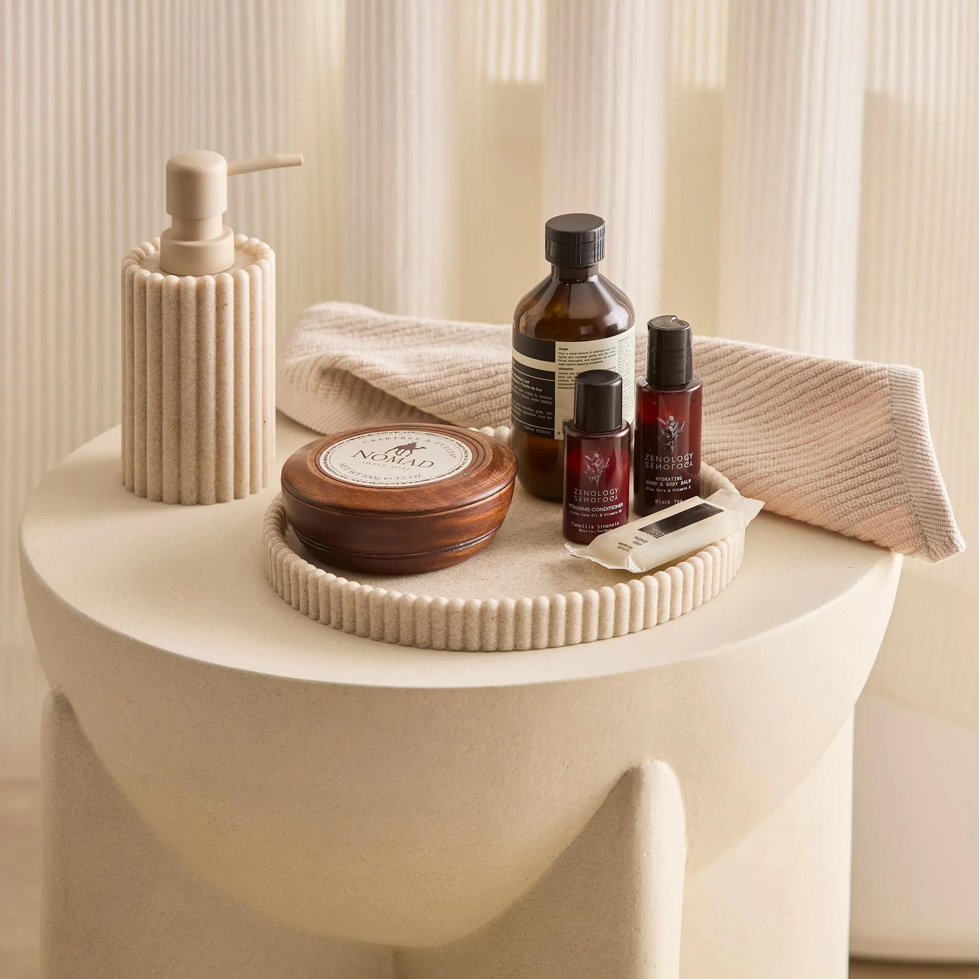 Click here for Bouclair Beige Ribbed Soap Pump 6.2 In (16 Cm) prices