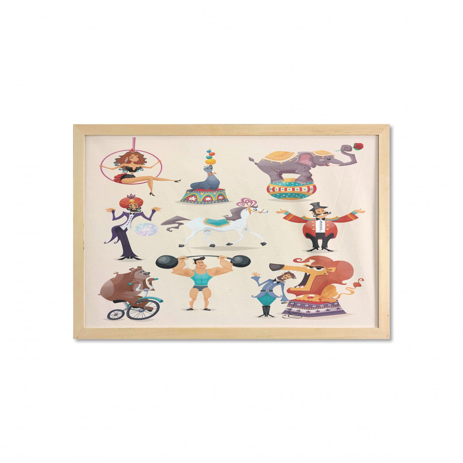 Circus Wall Art with Frame, Circus Performance Fun Athlete and Animals ...
