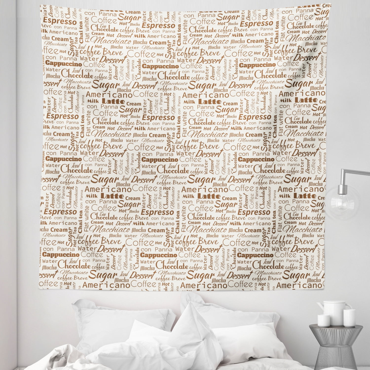 Cream Umber Tapestry, Coffee Themed Words Macchiato Mocha Americano ...