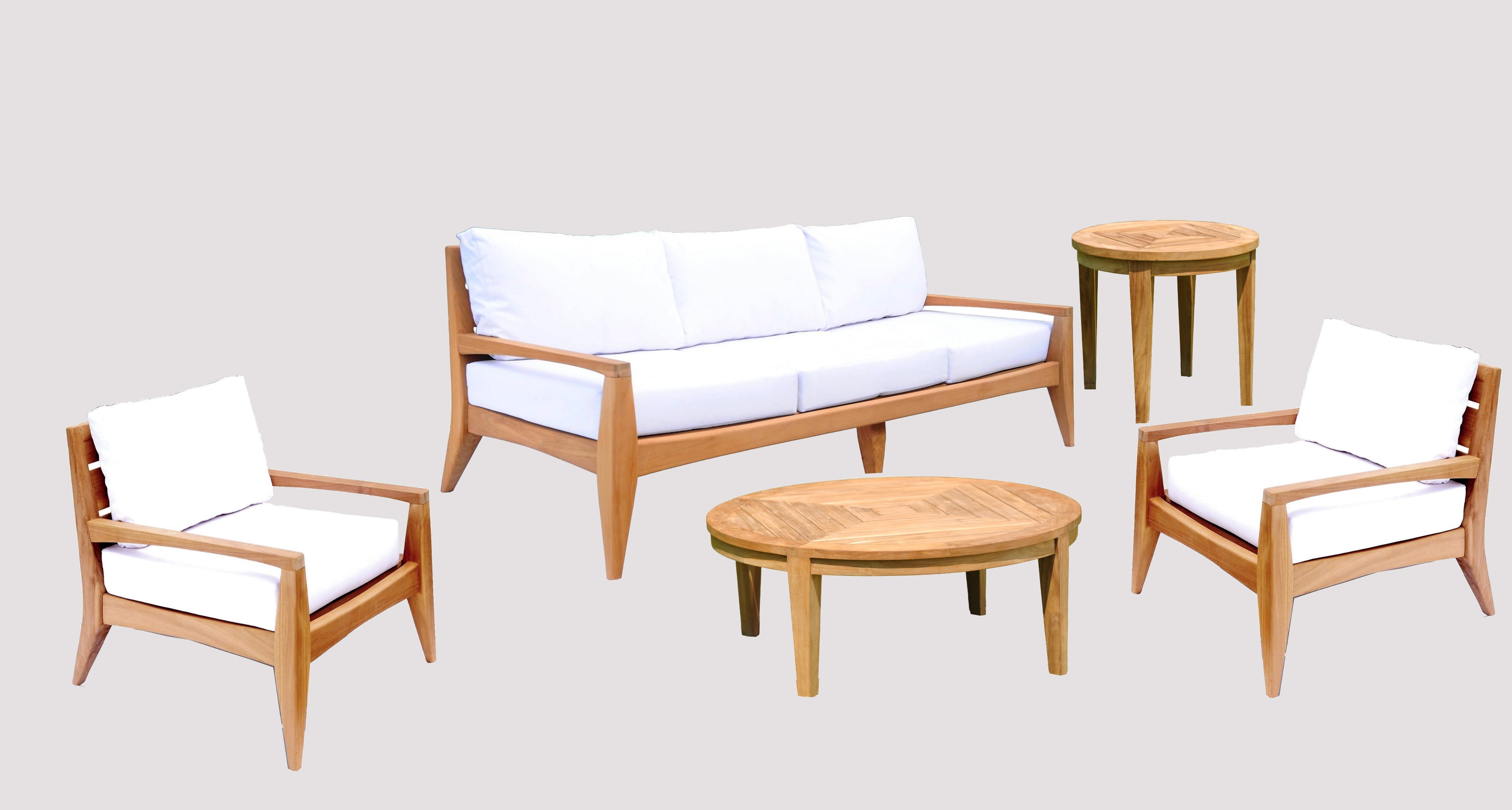 Noida 5 Pc Sofa Set: Sofa, 2 Lounge Chairs, 42" Round Coffee Table ...