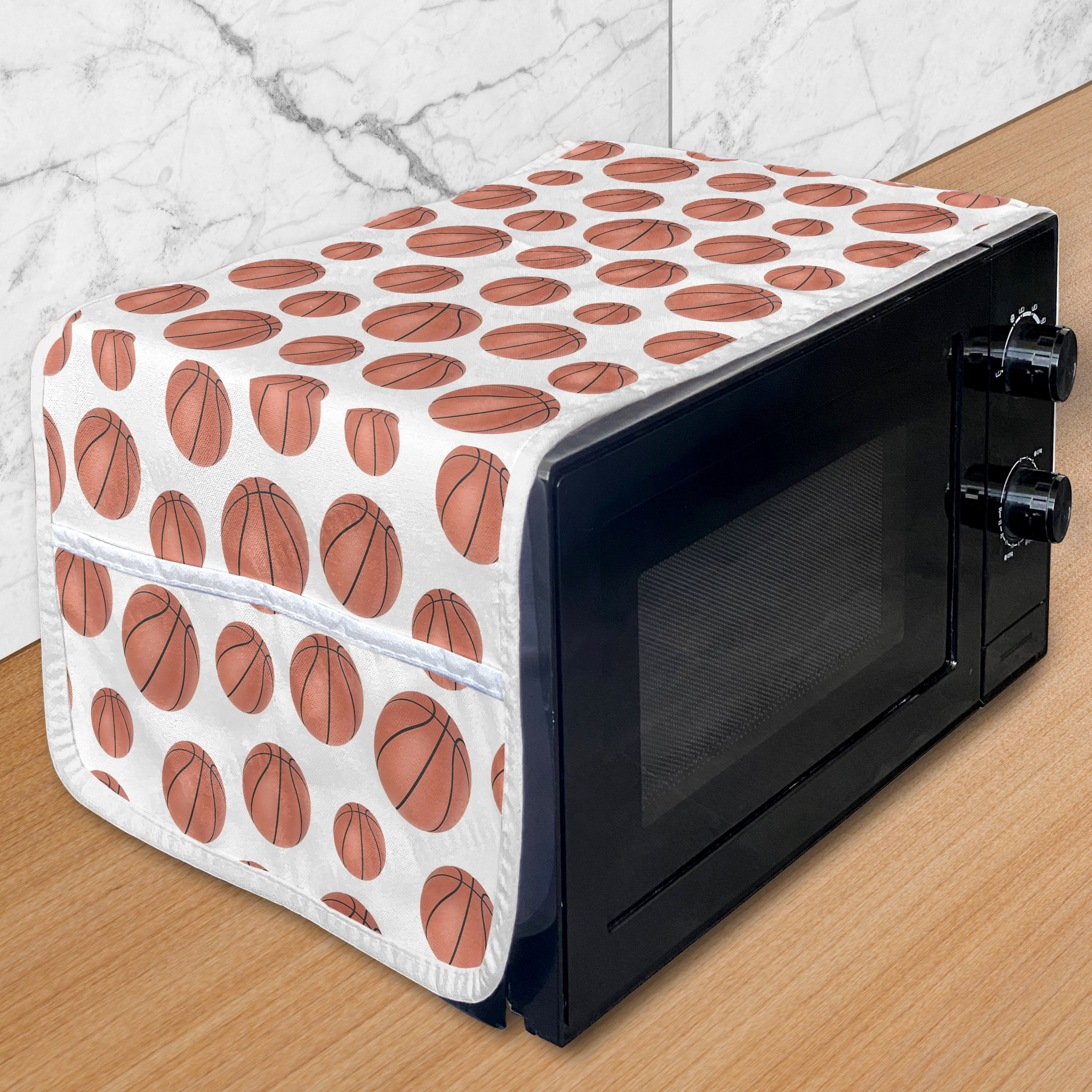 Basketball Microwave Oven Cover, Realistic Style Balls Pattern on White ...