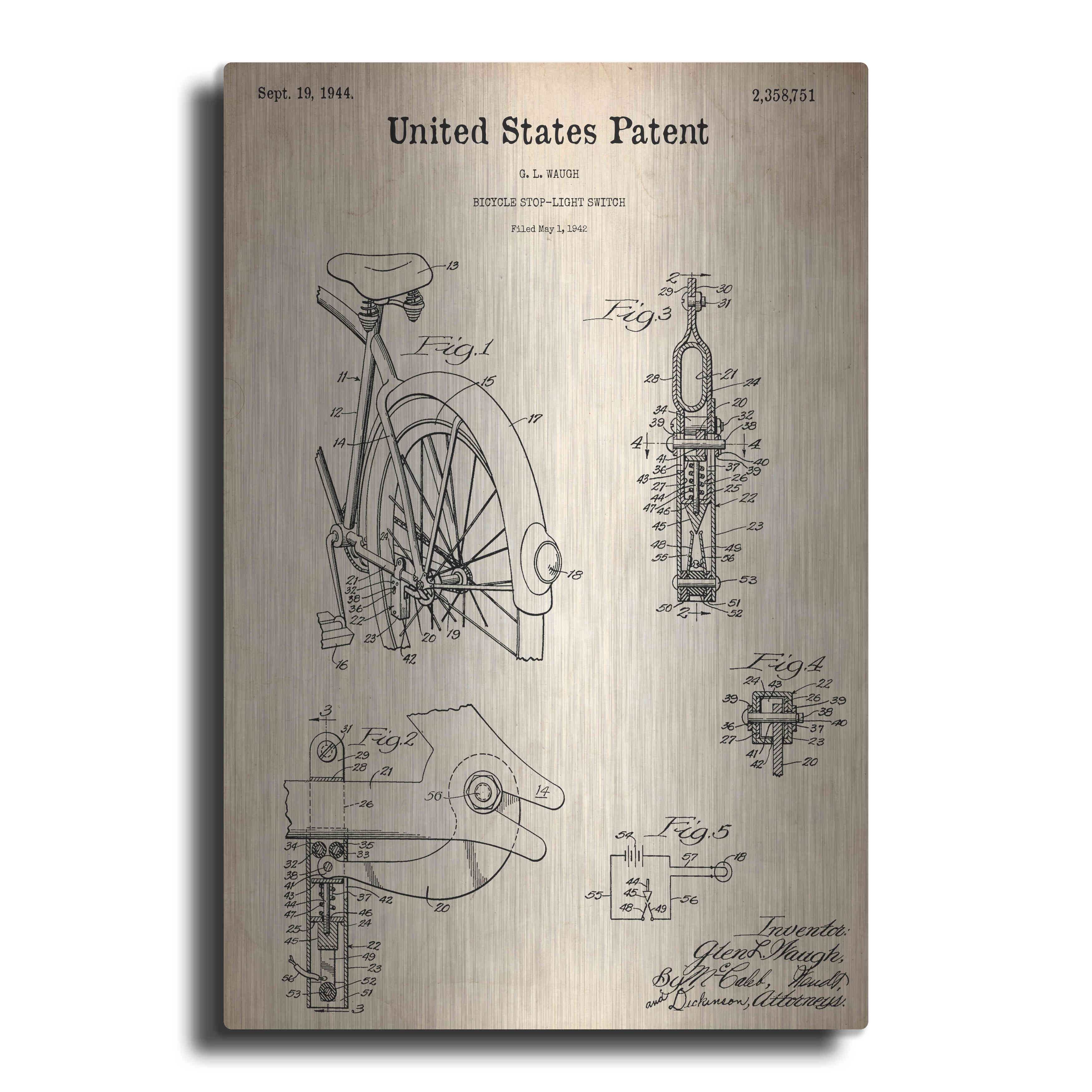 Luxe Metal Art 'Bicycle Stop-light Switch Blueprint Patent Parchment ...