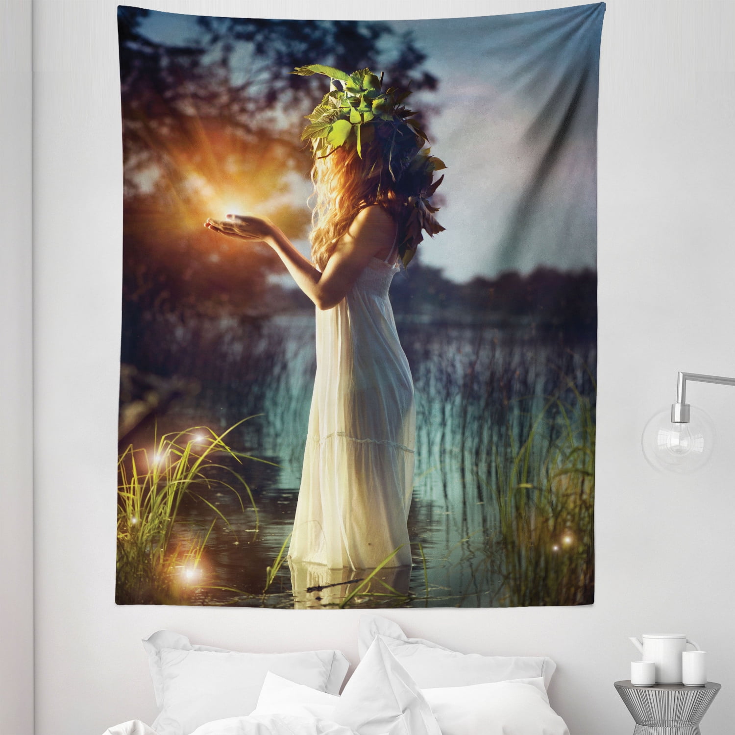 Women Tapestry, Lady Standing in Lake Twilight Photography Art Nature ...