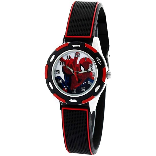 Disney Spider Man Watch With Black And Red Case And Rubber Strap ...