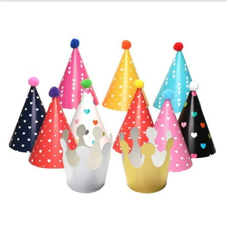 11-Pack Party Hats and Banners Set, Birthday Party Cone Paper Hats for ...