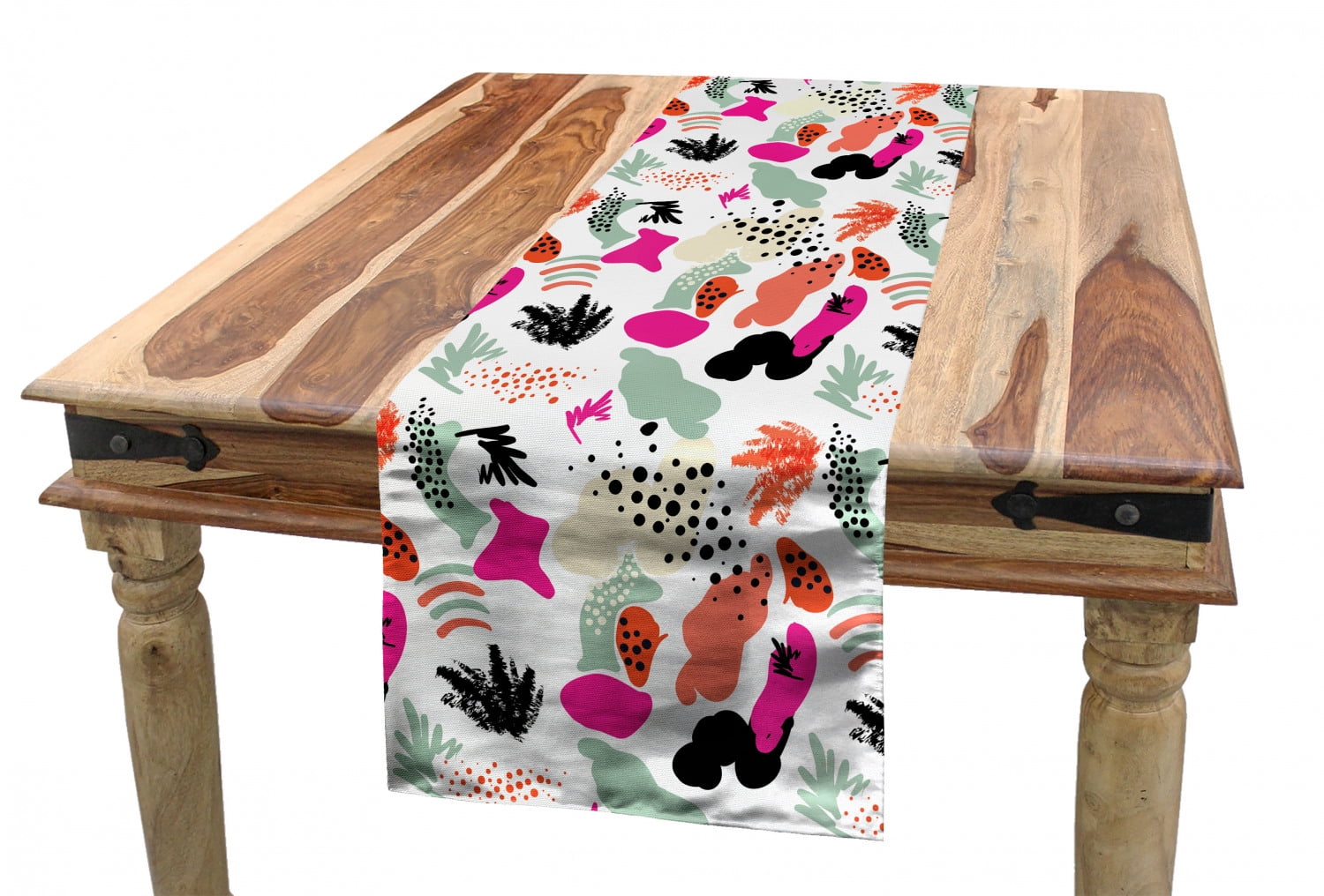 Abstract Table Runner, Formless Colorful Shapes Design with Dots ...