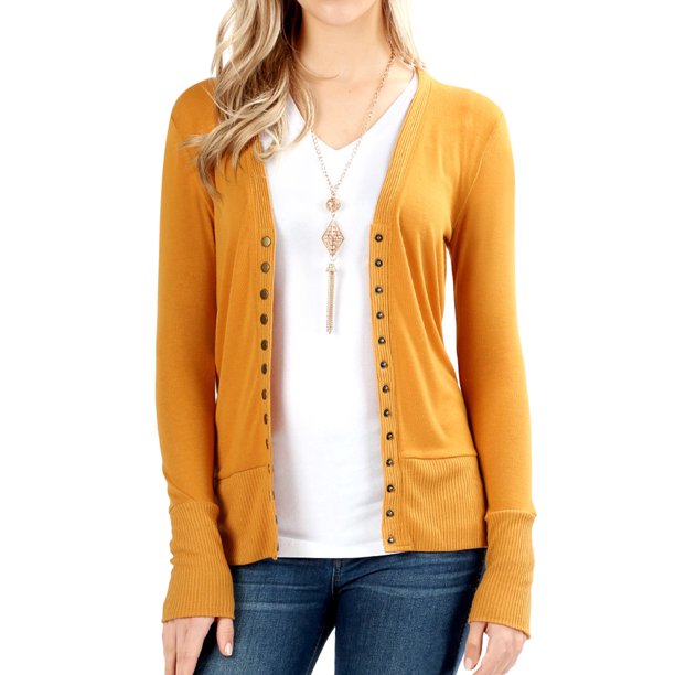Zenana Women & Plus Classic Front V-Neck Thin Snap Button Down Long ...