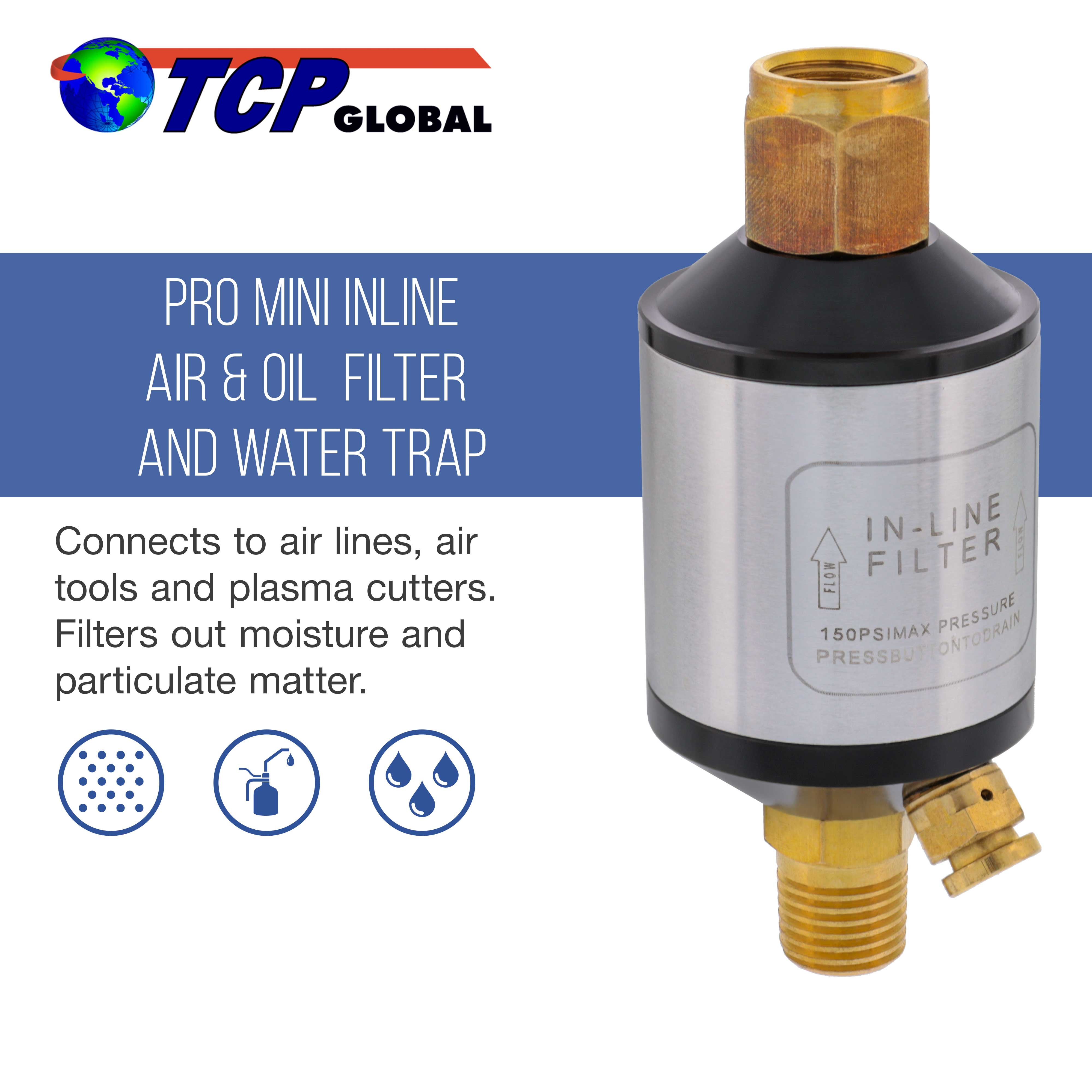 Buy TCP Global Mini In-Line Air Filter, Oil and Water Separator ...