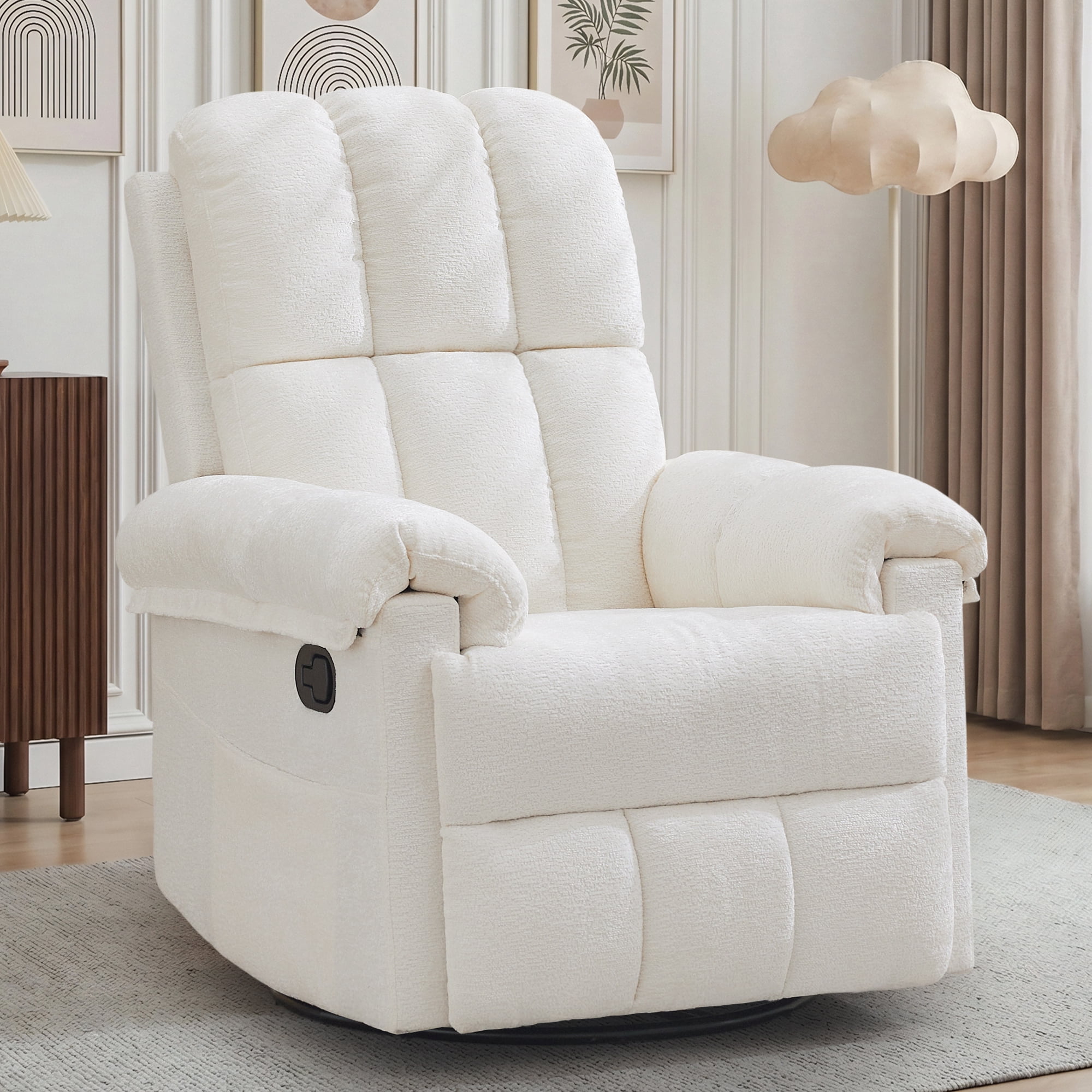 Korser Small Recliners For Small Spaces swivel Rocker Recliner Chair With Side Pockets For Living Room beige