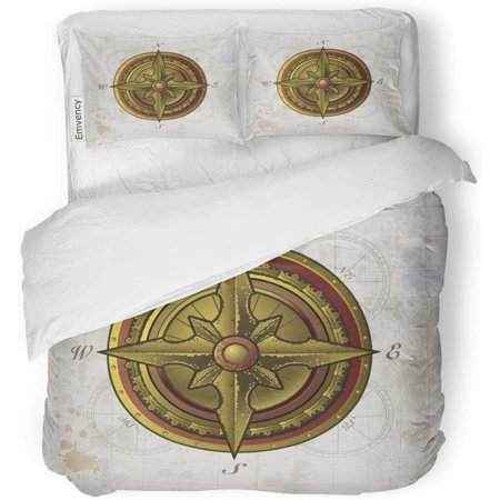 RYLABLUE 3 Piece Bedding Set Globe Aged Metal Compass Rose Antique Map ...