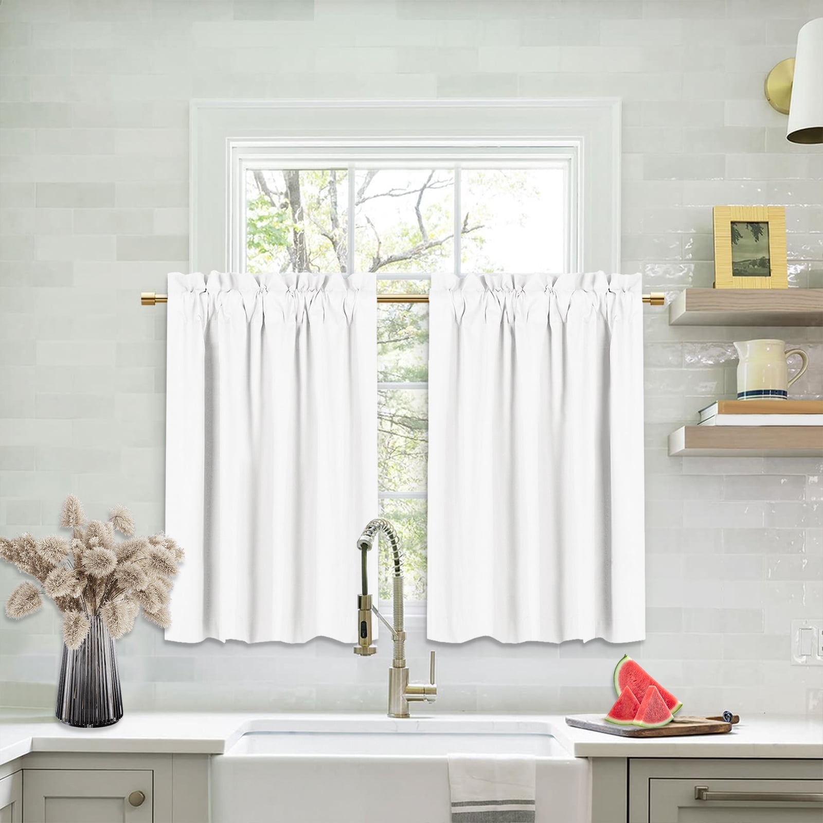 Lapalife Blackout Kitchen Curtains 24 Inches Long 2 Panels, Rod Pocket ...