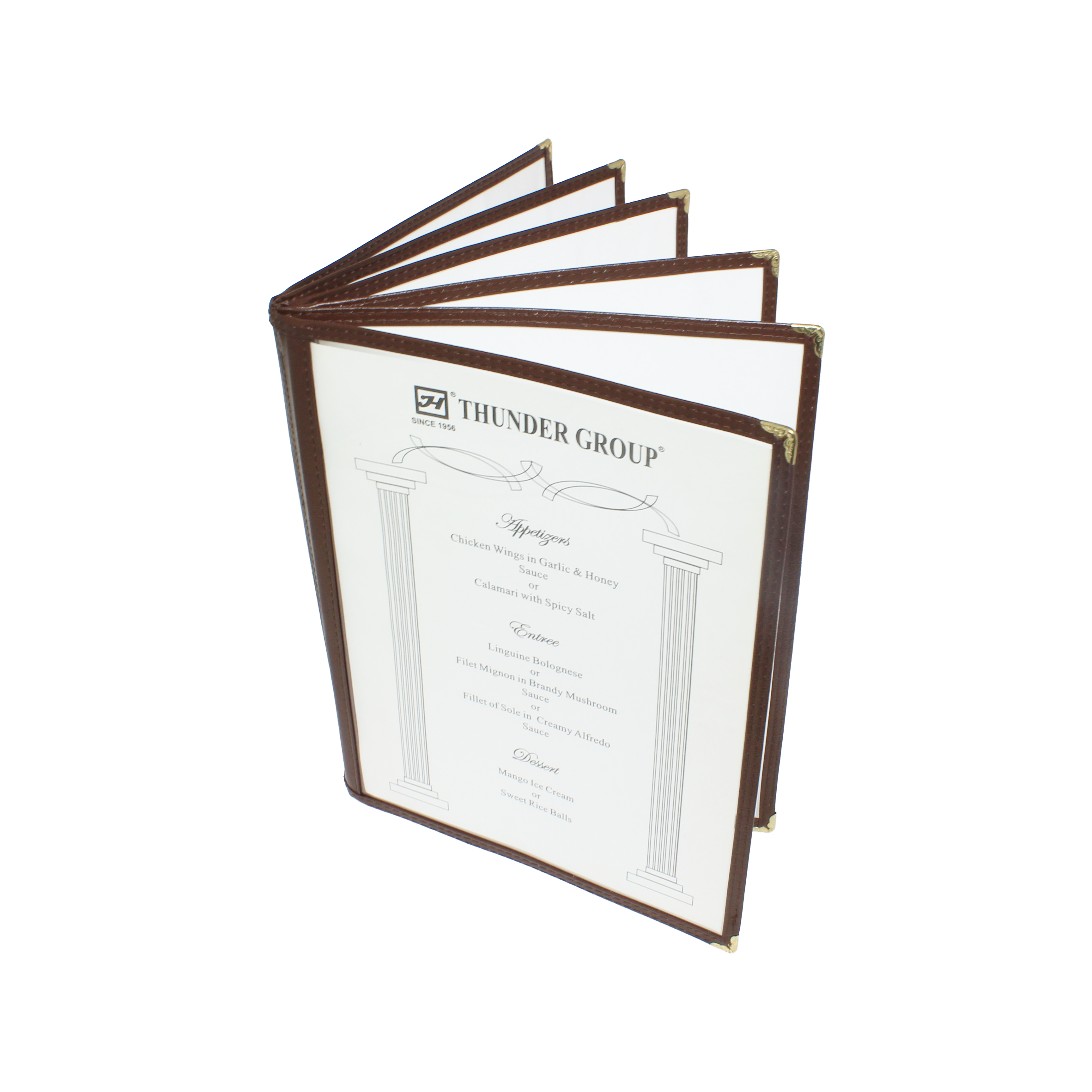 Excellante 6 page book fold menu cover, 8 1/2" x 11", brown, comes in ...
