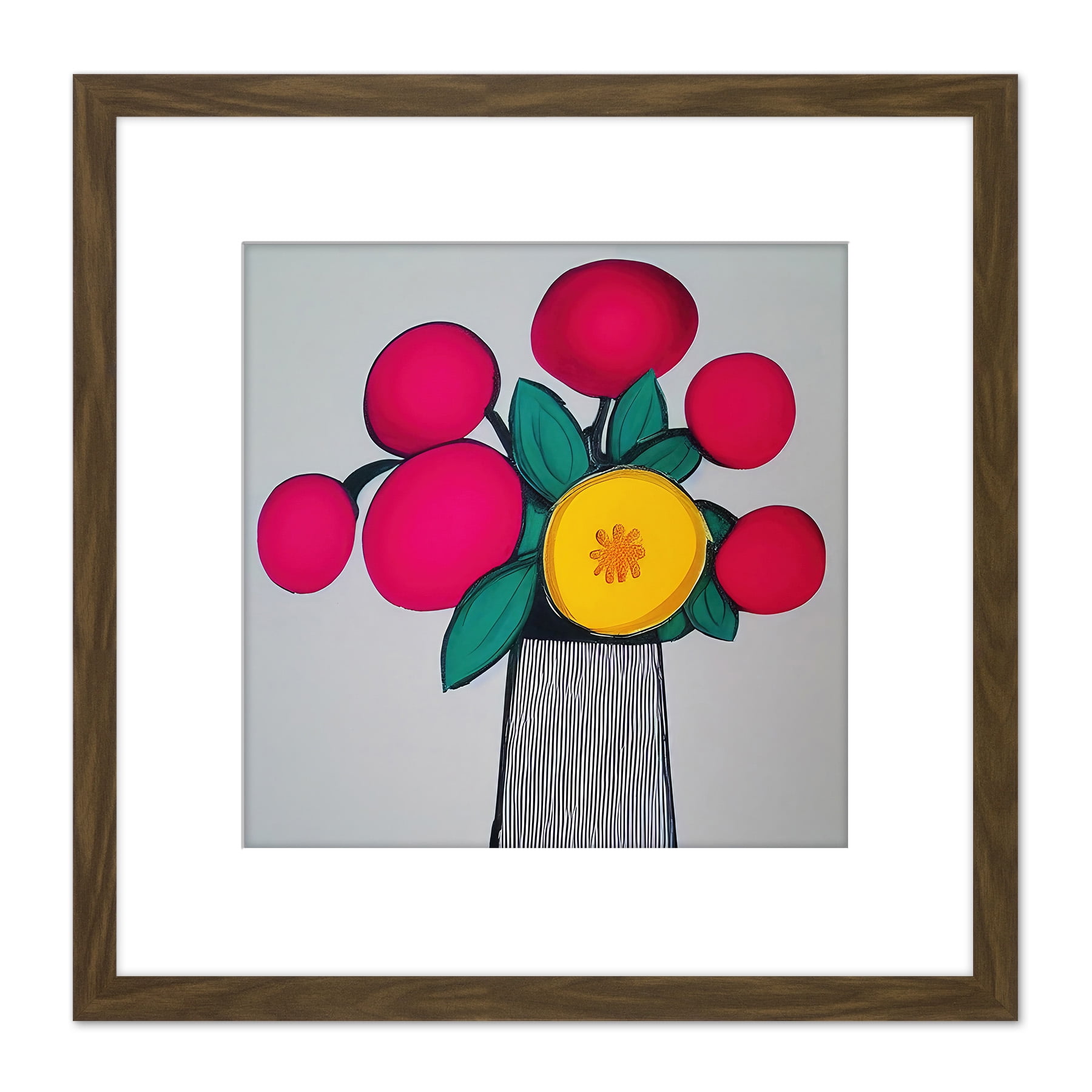 Modern Abstract Ruby Flowers Vase Boho Painting Square Wooden Framed ...