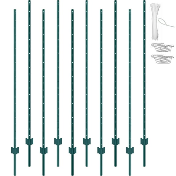 VEVOR 7 Feet U-Channel Metal Fence Post, 10 Pack with 50 Zip Ties & 20 ...