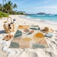 Beach towel boho A pattern of leaves and circles on a beige background ...