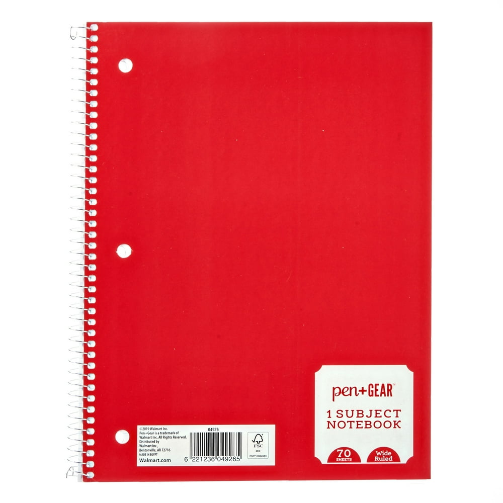 Pen + Gear 1-Subject Notebook, Wide Ruled, Red, 70 Sheets - Walmart.com ...