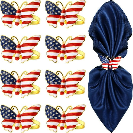 8 Pieces Independence Day Napkin Rings Patriotic American Flag Napkin ...