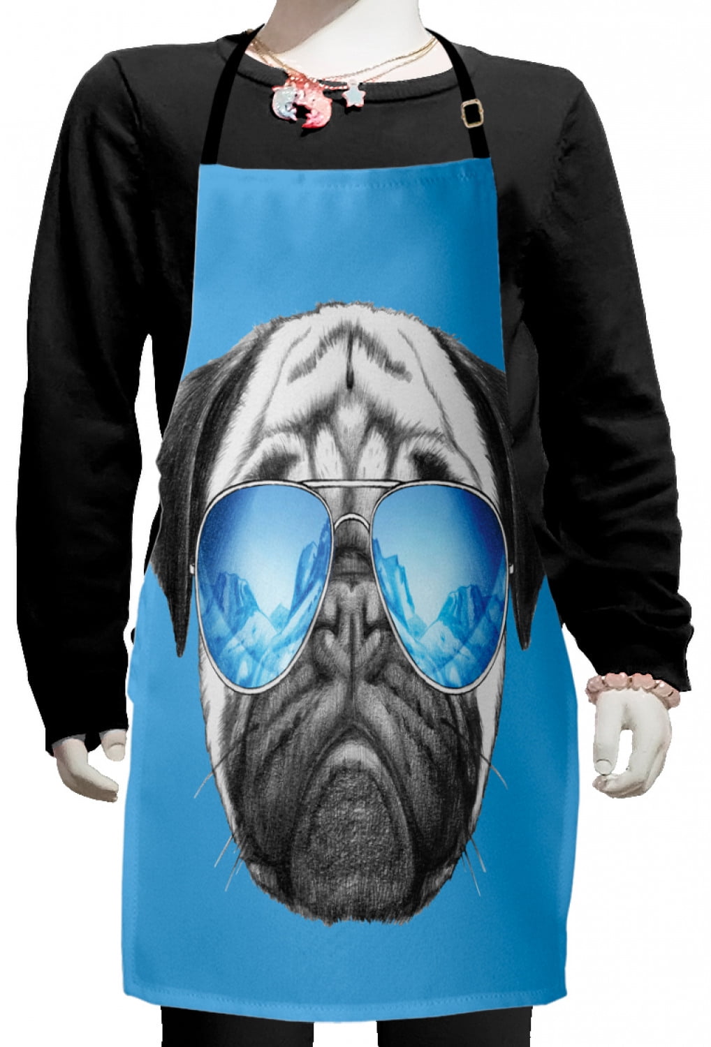 Pug Kids Apron, Dog Portrait Mirror Sunglasses Hand Drawn Illustration ...