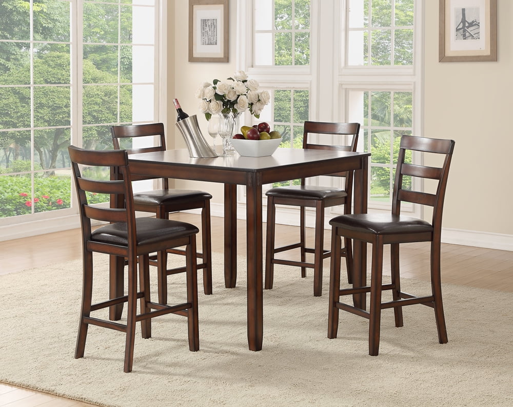 Wooden 5 Pieces Counter Height Dining Set In Brown - Walmart.com