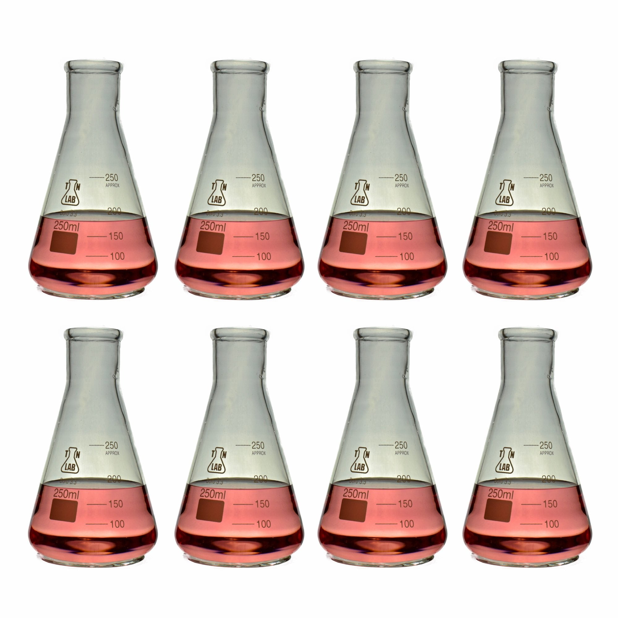Erlenmeyer Flask Borosilicate Glass Conical Flask 250ml 8-Pack ...