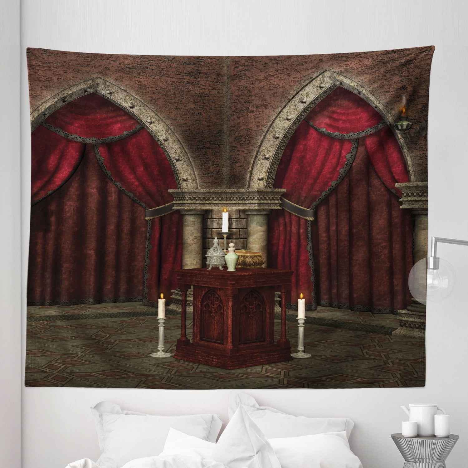 Gothic Tapestry, Mysterious Dark Room in Castle Pillars Candles ...