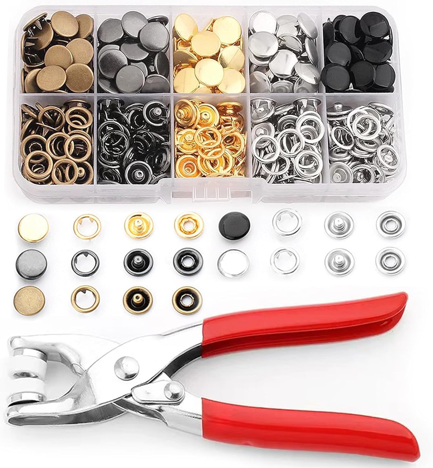 shiyou-Snaps for Fabric, 100 Sets Metal Snaps Buttons with Fastener Pliers Press Tool Kit ...