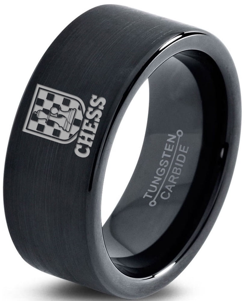 Tungsten Chess Piece Checkers Game Band Ring 9mm Men Women Comfort Fit ...