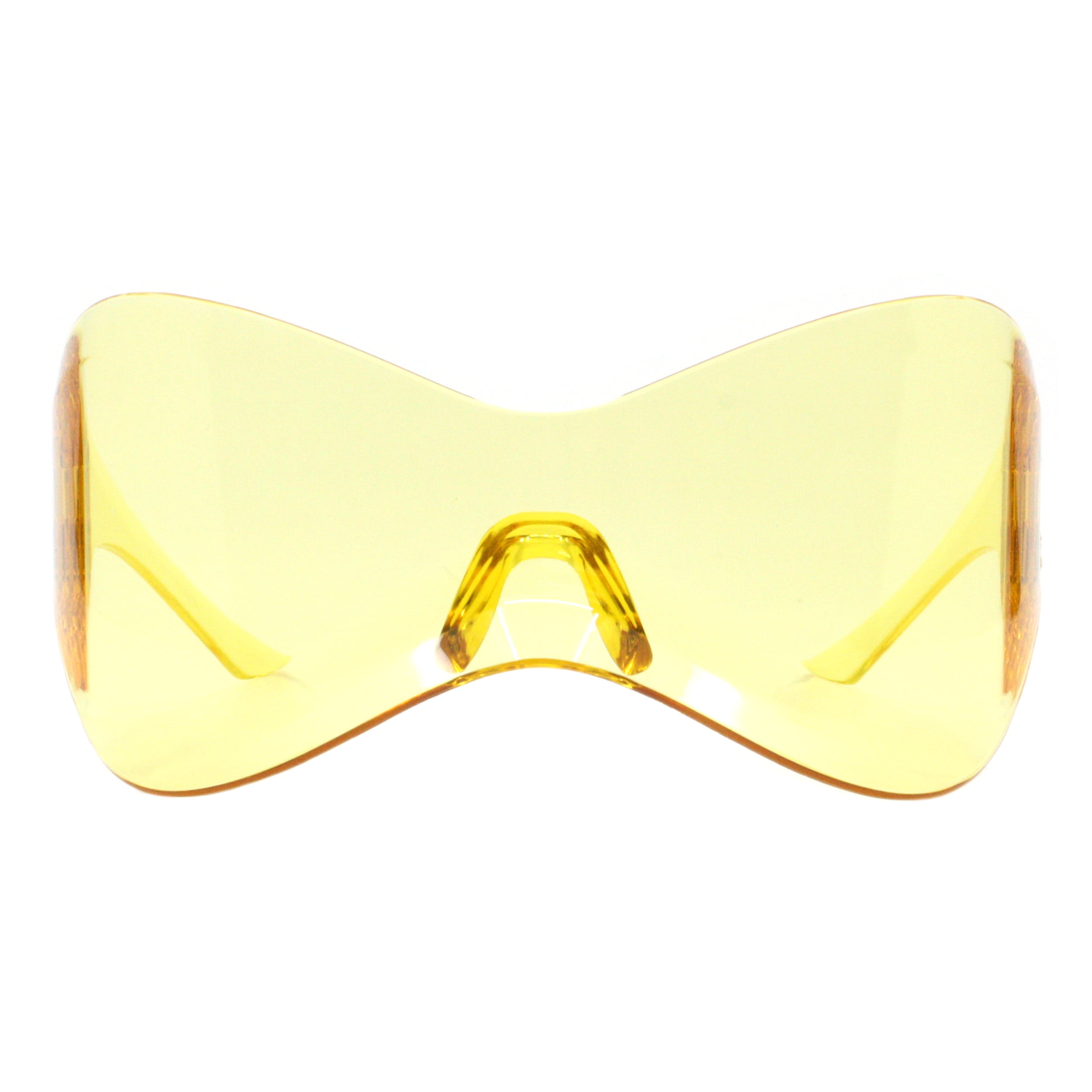 Yellow Rimless Oversized Shield Sunglasses Butterfly Wrap Futuristic ...