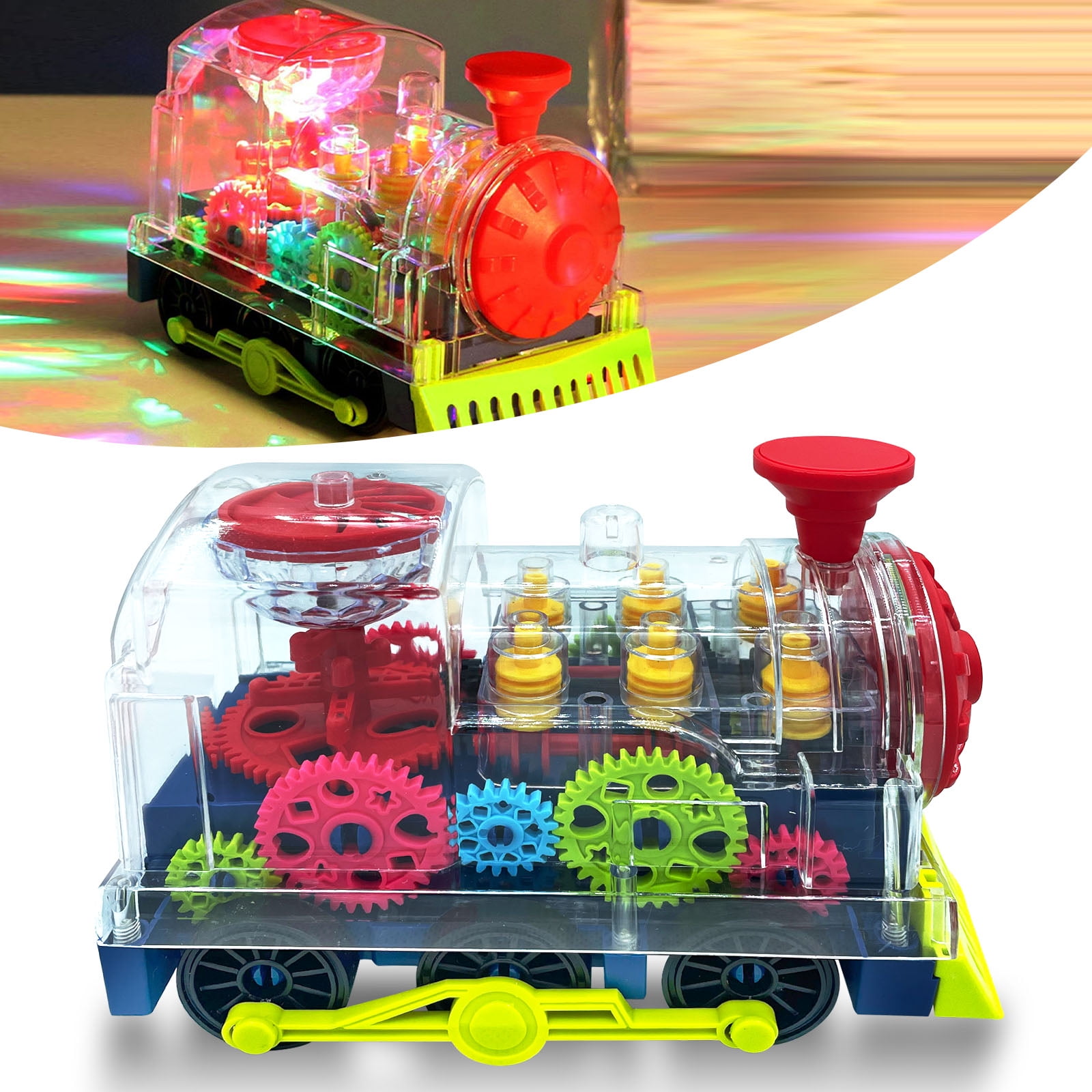 Transparent Electric Gear Train Toy, Music Light Rotating Toy Train ...
