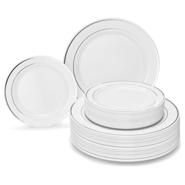 Exquisite White/Silver Briliance 40 Pack 9" Disposable Salad Wedding ...