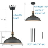 Industrial Matte Black Pendant Light Rod Hung , Adjustable Height ...