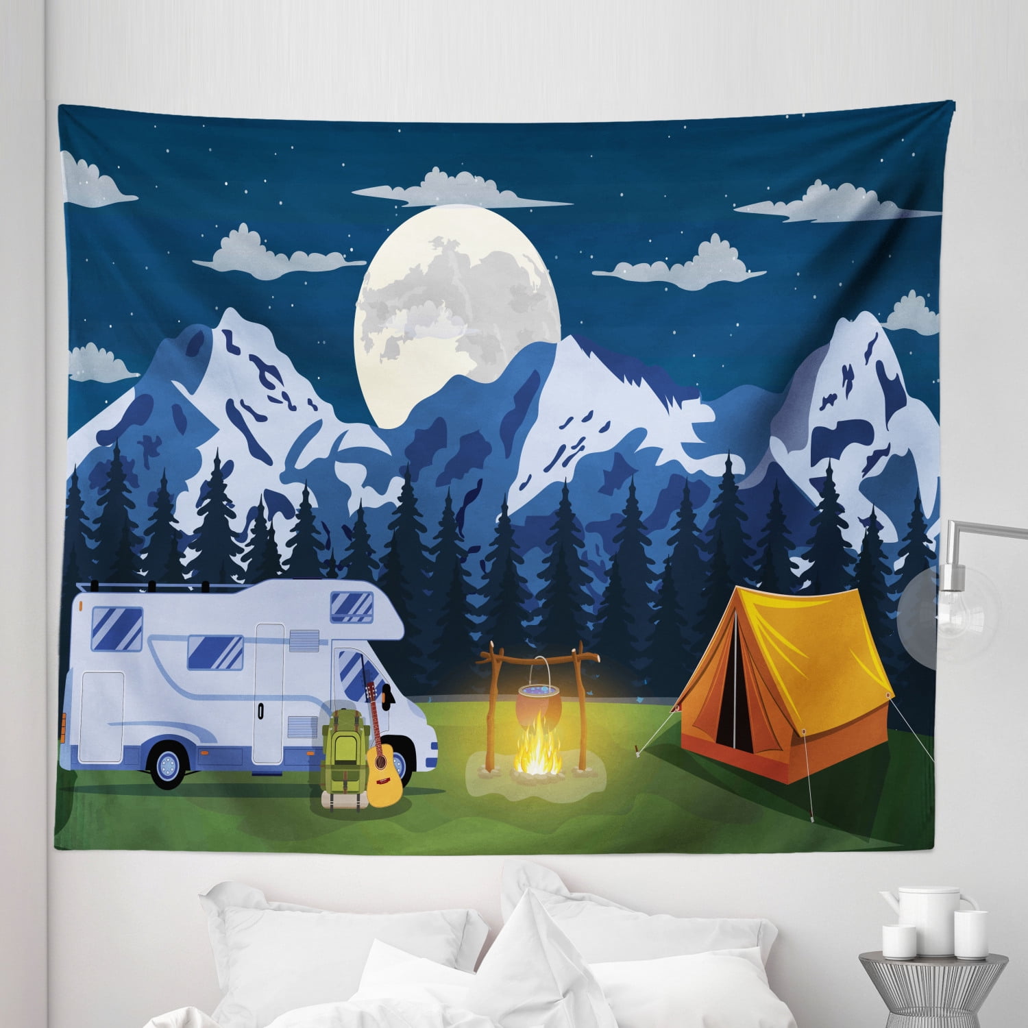 RV Tapestry, Outdoors Activity Themed Camping Area Image in the Woods ...