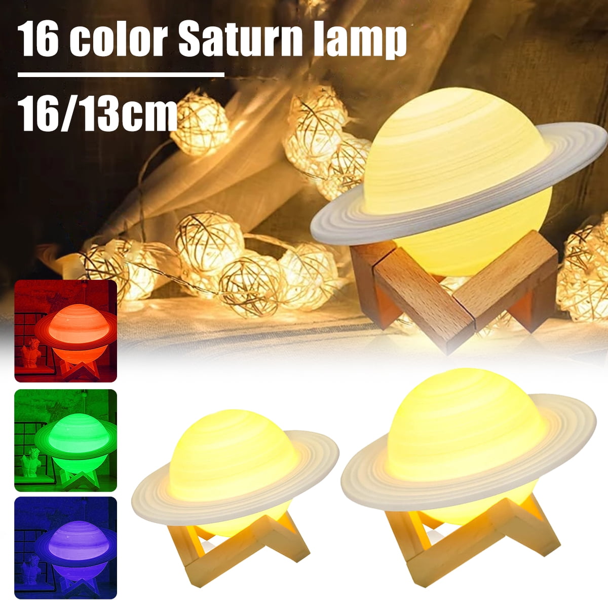 MTFun LED Saturn Lamp 16 Colors Galaxy Planet Lamp 5.1/6.3" LED Ambient ...