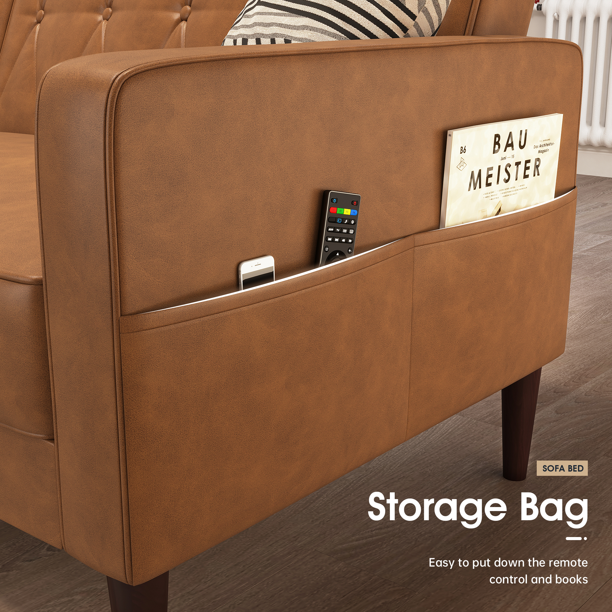 Homegear Faux Leather Deluxe 3 Seater Folding Sofa Bed Brown | Baci ...