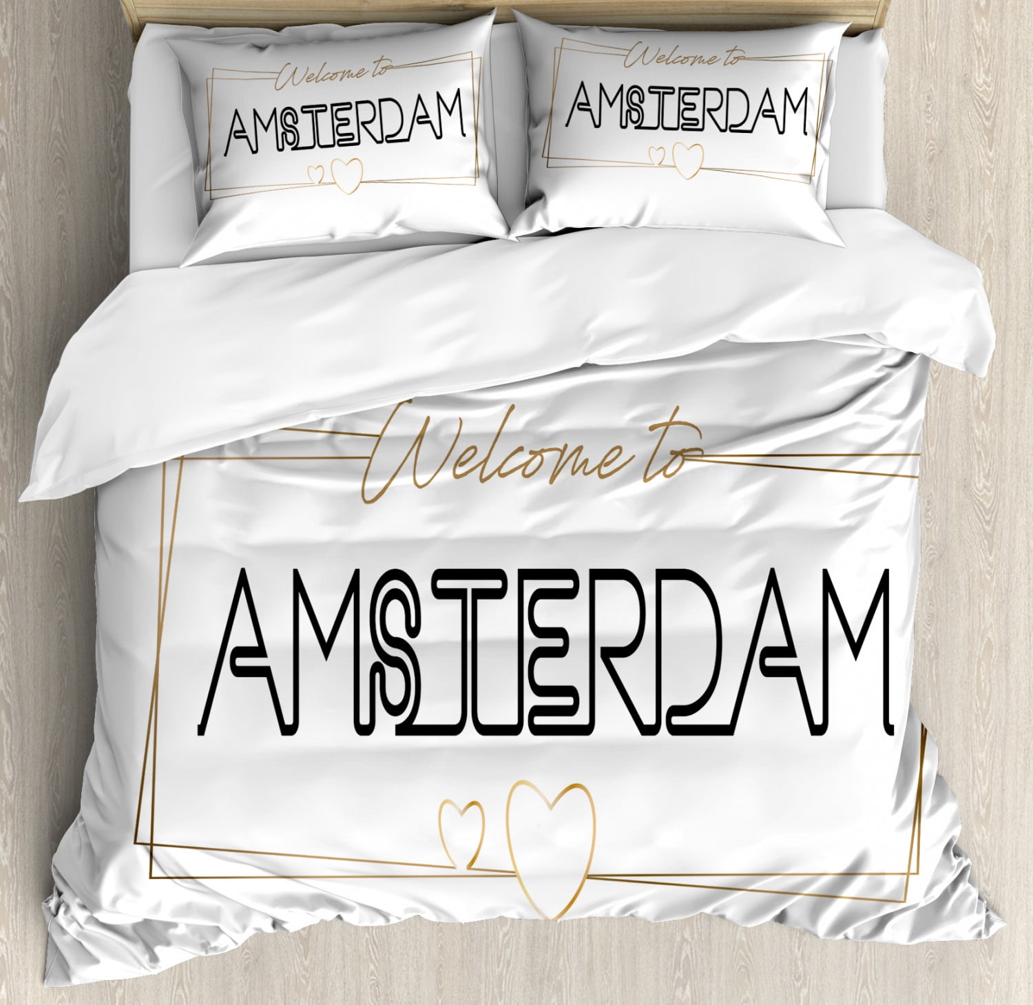 Amsterdam Duvet Cover Set Queen Size, Welcoming Cursive Typography and ...