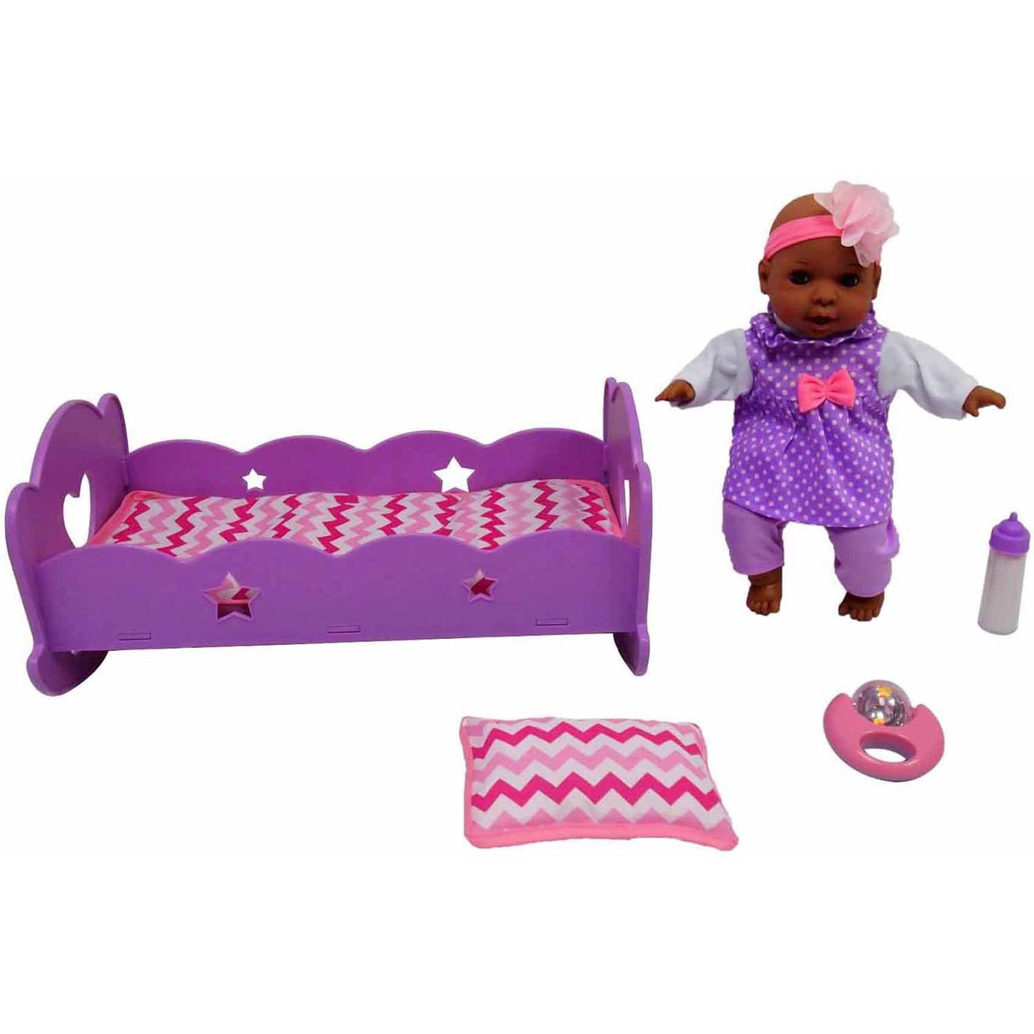 MSL 12" Baby and Rocking Crib with Sounds, Purple, African American ...