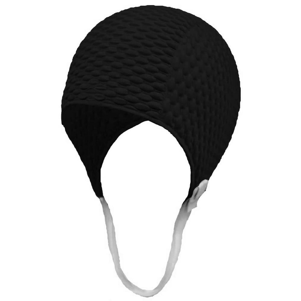 Black Textured Latex Rubber Swim Cap With Strap - Walmart.com - Walmart.com
