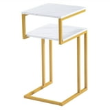 Gzxs Modern Side Table 2-Layers End Table, White Top Gold Frame ...