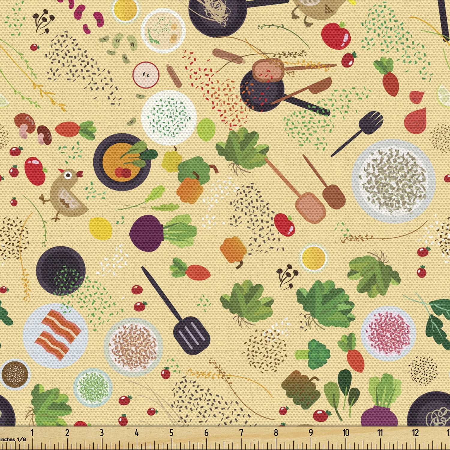 Vegetable Upholstery Fabric by the Yard, Food Ingredient Cookbook Theme ...