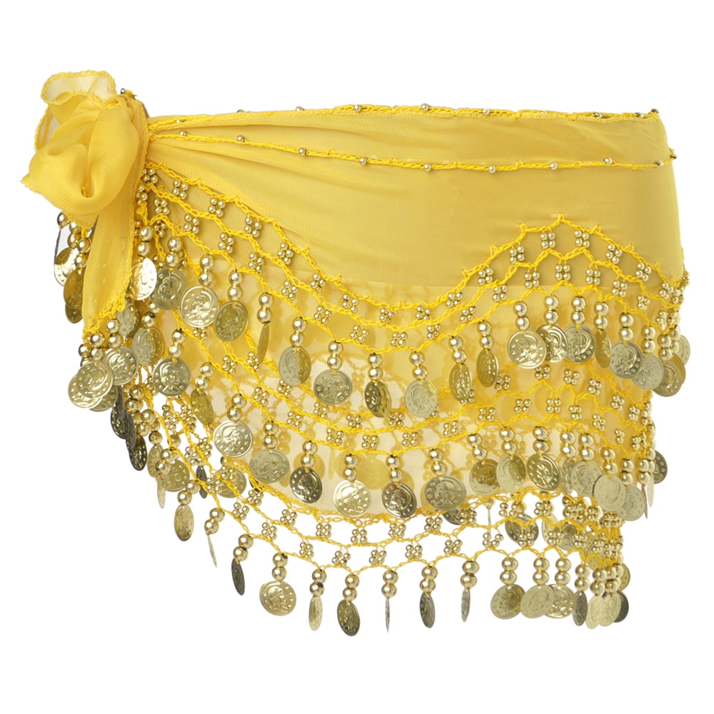 BellyLady Belly Dance Hip Scarf 158 Gold Coins Dance Skirt-Yellow ...