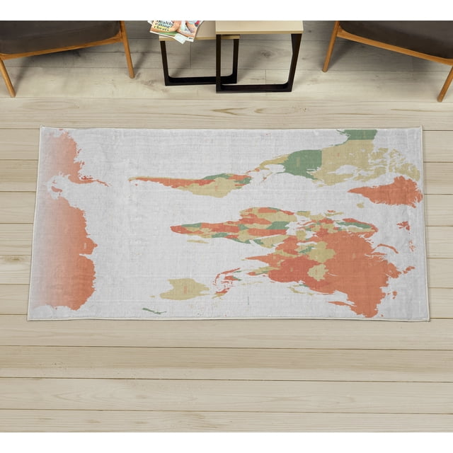 Earth Decorative Rug, Detailed World Map with All Countries Major ...