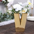 BalsaCircle 6" Gold V Metallic Letters Symbols Ceramic Flower Vase ...
