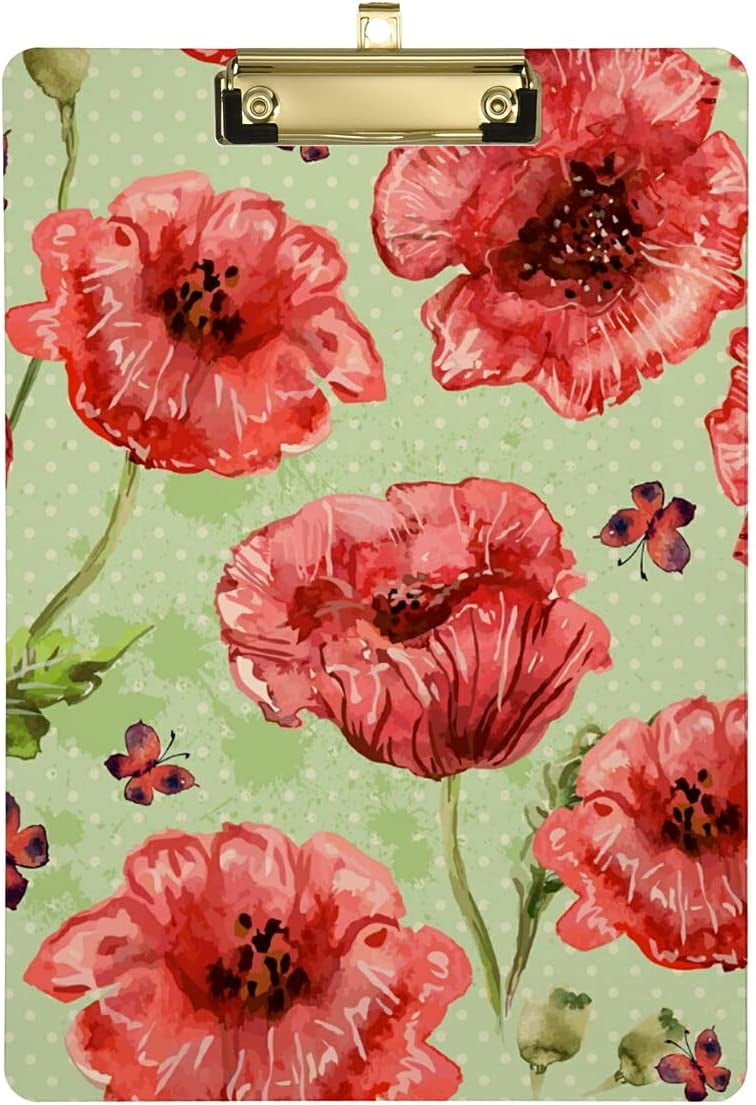 FMSHPON Watercolor Poppies Butterfly Clipboard Hardboard Wood Nursing ...