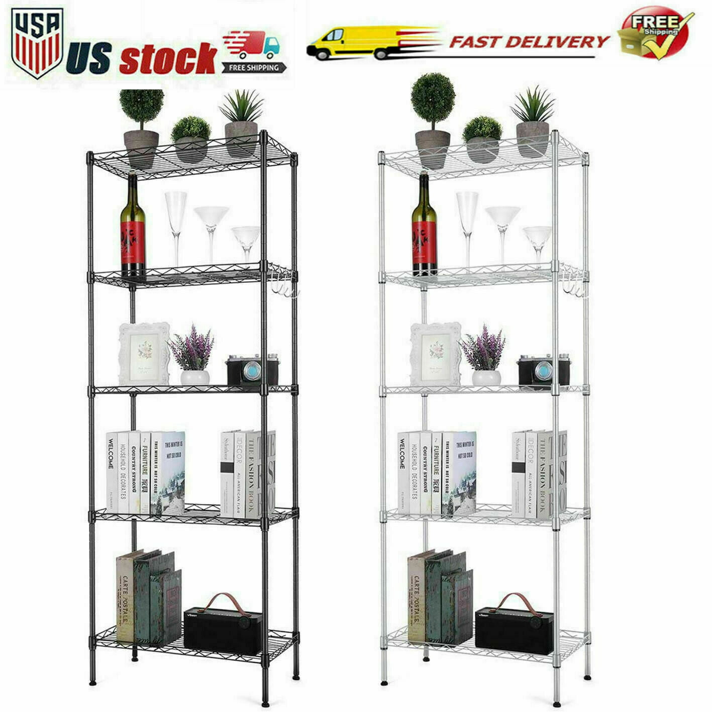 Clearanace! 5 Tier Shelving Unit NSF Wire Shelf Metal Large Storage ...