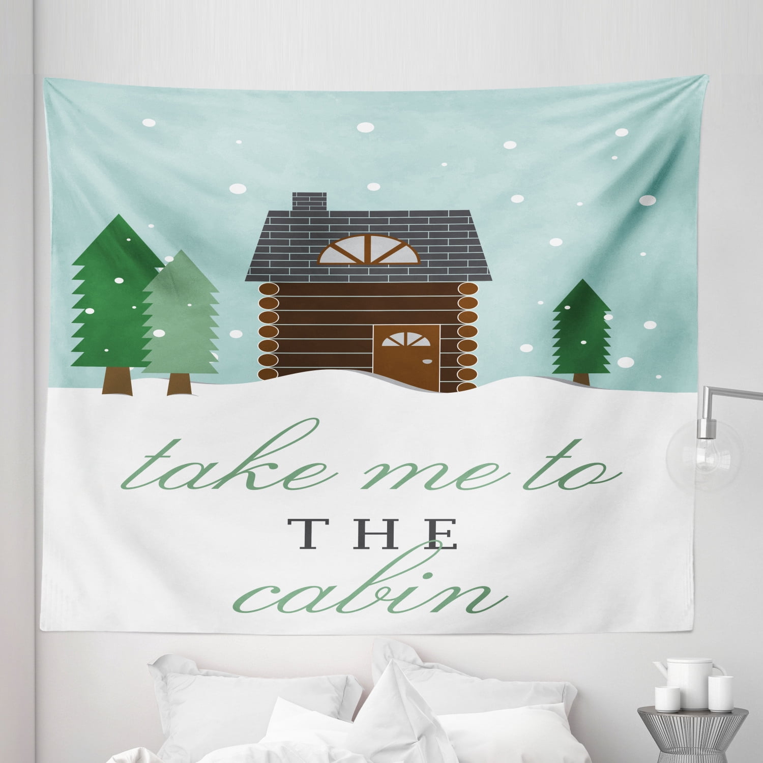 Log Cabin Tapestry, Greeting Card Sketch with Small Wooden Lodge in ...