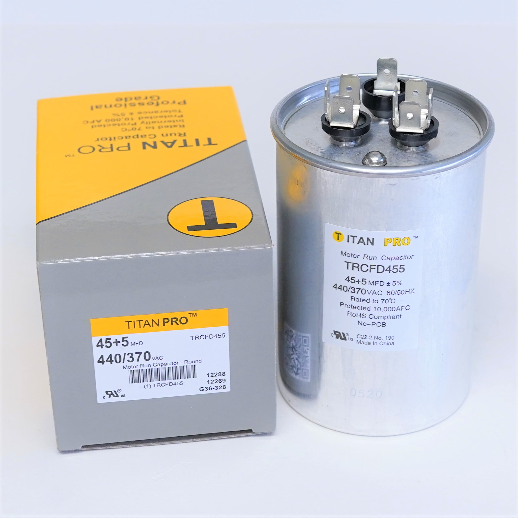 TitanPro TRCFD455 HVAC Round Dual Motor Run Capacitor. 45/5 MFD/UF440 ...
