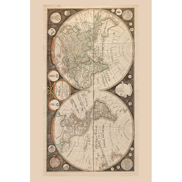 World Map 1799 Poster Historic Geography Art 12x16 Print on Metal Sign ...