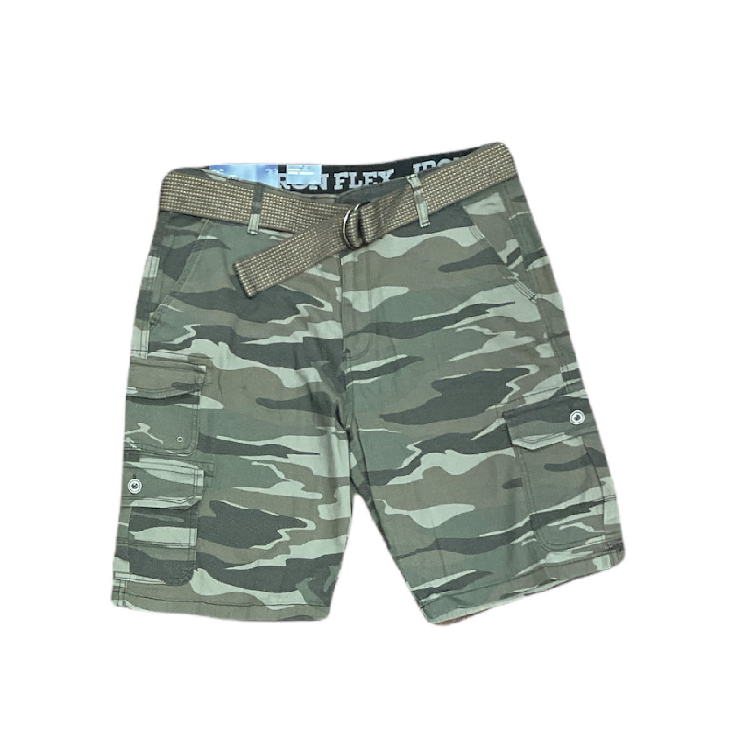 Iron Co. Men's Flex Waist Stretch Cargo Shorts w/ Solid Belt (Green Tex ...